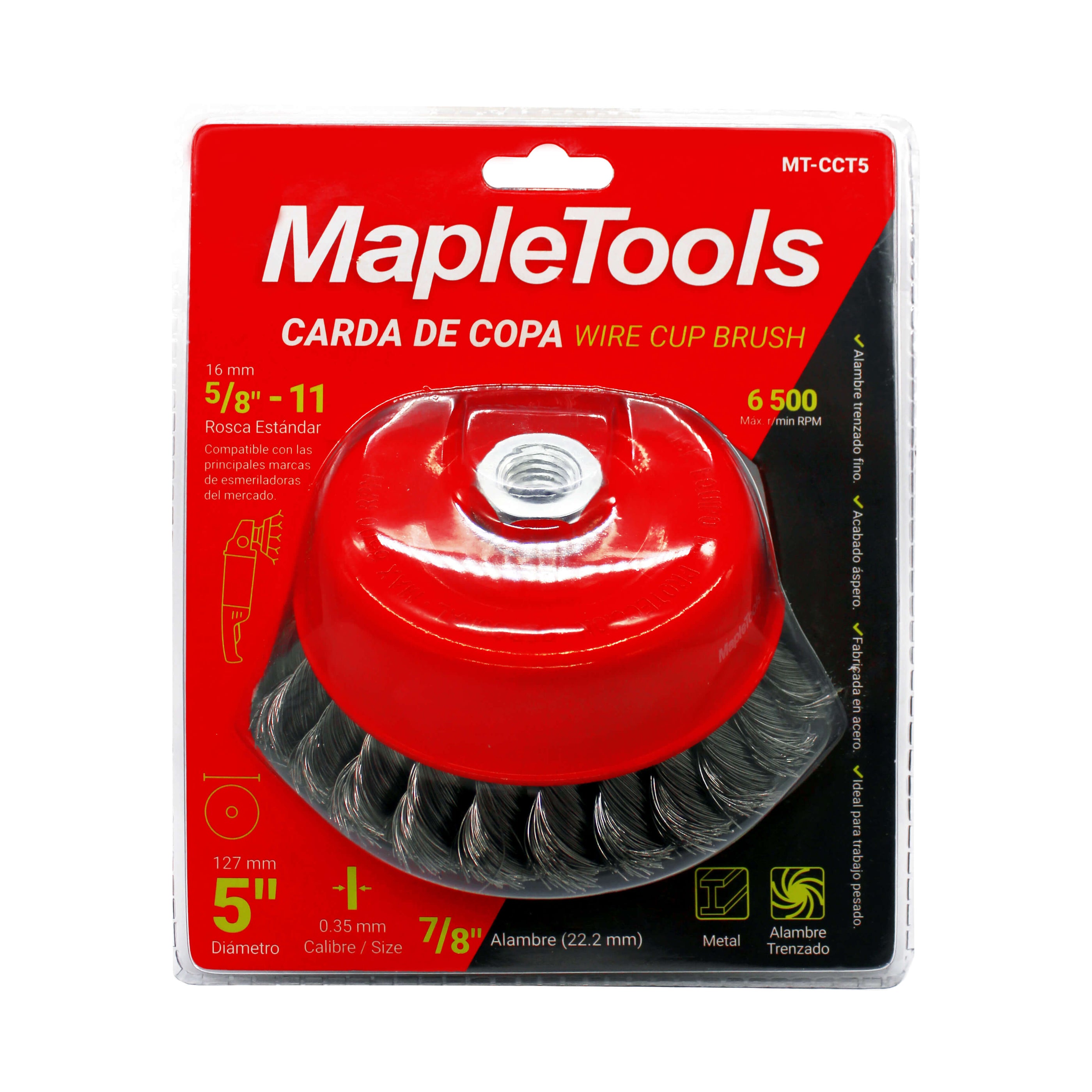 CARDA COPA 5" ALAMBRE TRENZADO EJE 5/8" MAPLE TOOLS — TOMACO